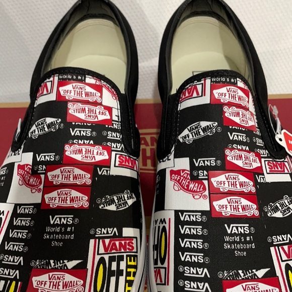 Vans | Shoes | Vans Classic Slip On Label Mix Black Red Stickers | Poshmark
